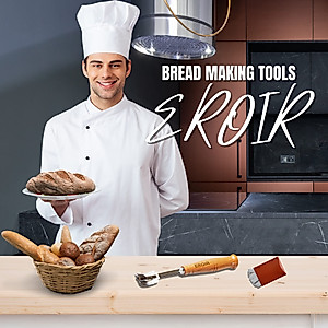 EROIR Hand Crafted Bread Lame Dough Scoring Tool in Wooden Storage Box for Sourdough Bread Baking - Dough Scoring Knife with 10 Extra Blades and a Protective Leather Cover