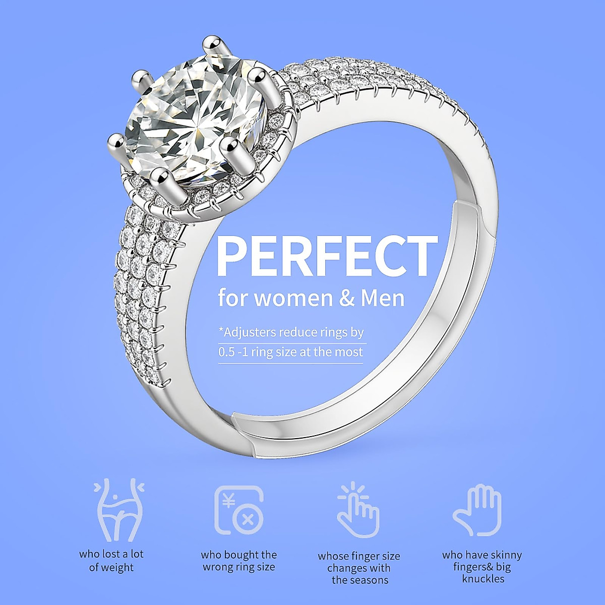 Ottemax Ring Size Adjuster for Loose Rings - 20 Pack 6 Sizes Invisible Jewelry Sizer, Mandrel for Making Jewelry Guard, Spacer, Sizer, Fitter - Spiral Silicone Tightener Set with Polishing Cloth