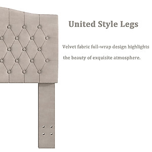 Befurtori Queen Headboard Only, Upholstered Headboard Queen for Adjustable Bed Velvet Tufted Queen/Full Size Wall Mounted Headboard with Solid Wood Legs Head Board, Taupe