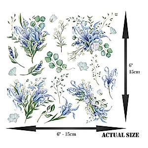 Blue Flower Rub on Transfer, 6 x 6 inch Sheet - Dry Rub-On/Off Transfers Stickers for Decoupage Scrapbooking Crafts Mixed Media Collage Art