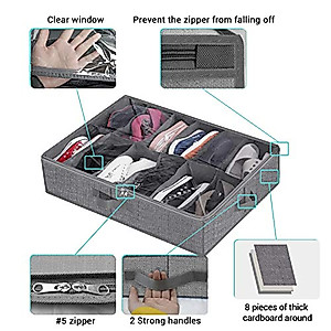 Under Bed Shoe Storage Organizer,Closet Shoes Storage Boxes Bin Container (2 Pack Fits 24 Pairs) with Clear Cover and Reinforced Handle for Sneakers,Clothes, Toys, Gray with Printing