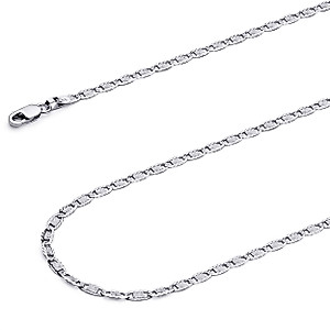 14k REAL White Gold Solid 2.5mm Star/Edge Diamond Cut Chain Bracelet with Lobster Claw Clasp - 7"
