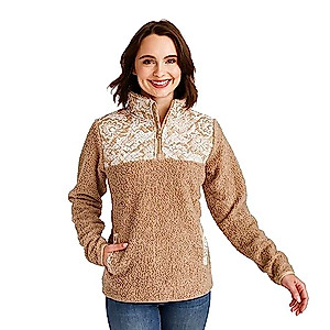 Vera Bradley Women's Snap Collar Fleece Pullover Sweatshirt With Pockets (Extended Size Range), Java Ginger, XXLarge