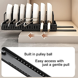 Enskatec Pots and Pans Organizer Under Cabinet, Sliding Pot Lid Holder and Pan Rack in Kitchen, Pull out Pot and Pan Organizer, for Pot Lid, Bakeware, Dishes, Pots and Pans Storage