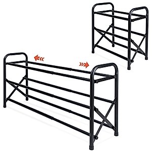 3-Tier Expandable Shoe Rack, Adjustable Metal Shoe Rack for Front Door Metal Black Free Standing Shoe Storage Organizer for Small Space Entryway Garage Hallway Bedroom Easy to Assemble, Black