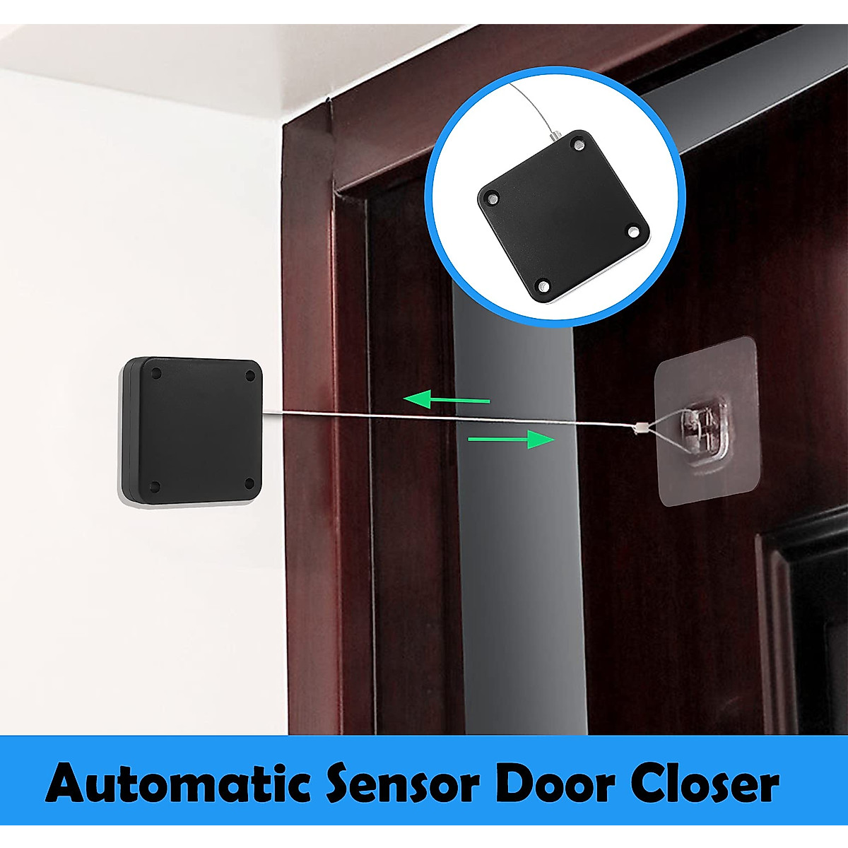 Rierdge 800g Set of 2 Punch-Free Automatic Sensor Door Closer, Multifunctional Drawstring Auto Door Closer for Residential Commercial Bedroom Room Storm (2 Pcs Black)