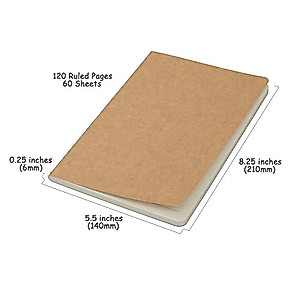 3 Pack Travel Journal Notebook for Travelers or School - Kraft Brown Soft Cover - 5.5” x 8.25” - 120 Ruled Pages/60 Sheets