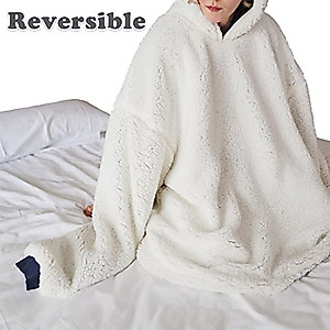 L'AGRATY Wearable Blanket Hoodie Oversized Giant Hooded Blanket Sweatshirt with Pocket Sleeves for Women Men Flannel Sherpa Soft Warm Cozy Blanket Jacket Sweater Gift for Adult Teens One Size Fits All