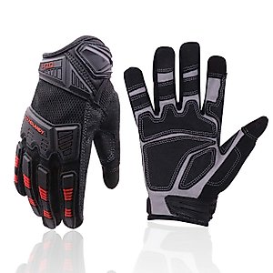 HANDLANDY Heavy Duty Work Gloves Men, Touchscreen TPR Impact Reducing Work Gloves, Non-Slip Breathable Mechanics Gloves (Medium)