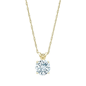 Gem Stone King 14K White Gold 6MM Round Gemstone Birthstone 4-Prong Pendant Necklace | Gold Necklace For Women | With 18 Inch Gold Chain