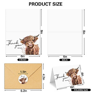 HiABNRT 50 Pack Highland Cow Thank You Cards with Envelopes, 4x6 In Farm Design Greeting Cards Sympathy Cards Bulk for Wedding, Baby & Bridal Shower- with Stickers