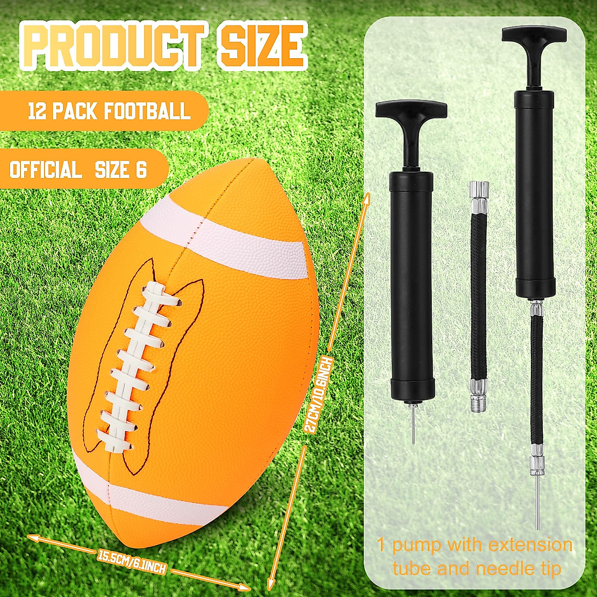 Jerify 12 Pcs Composite Leather Footballs Official Composite Leather Ball Composite Leather Inflatable Football with Pump Indoor Outdoor Football Bulk for Training and Recreational Play