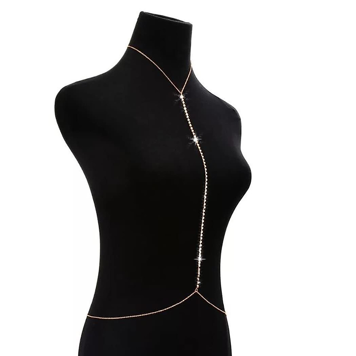 Bomine Gold Rhinestone Body Chain Silver Bra Crystal Sexy Bikini Body Jewelry Necklace Chains for Women and Girls (Gold)