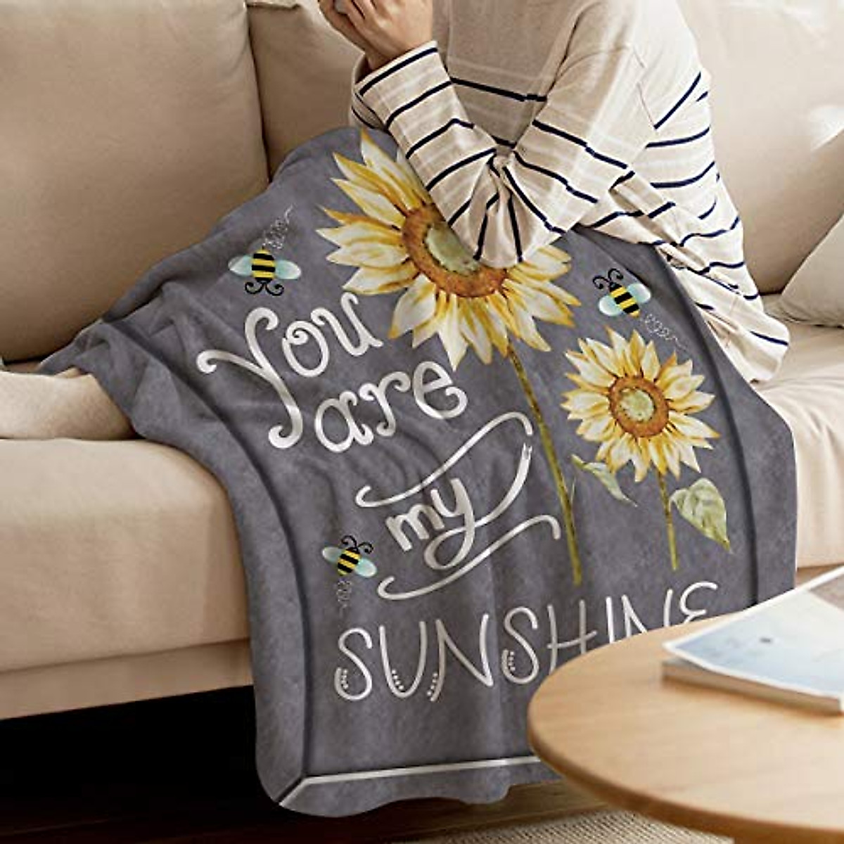 Flannel Fleece Bed Blanket 40 x 50 inch Sunflowers Throw Blanket Lightweight Cozy Plush Blanket for Bedroom Living Rooms Sofa Couch - You are My Sunshine