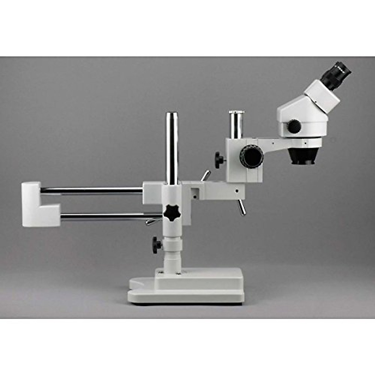 AmScope SM-4B Professional Binocular Stereo Zoom Microscope, WH10x Eyepieces, 7X-45X Magnification, 0.7X-4.5X Zoom Objective, Double-Arm Boom Stand