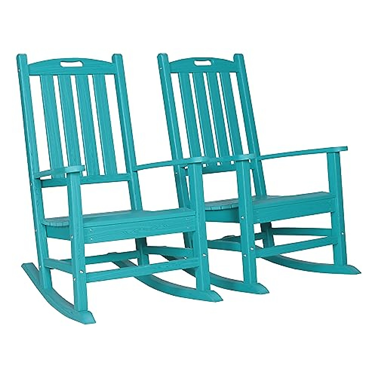 MUPATER HDPE Rocking Chairs Set of 2, High Back Smooth Rocking Chairs with 350 lbs Weight Capacity, for Backyard, Fire Pit, Lawn, Garden and Indoor, Blue