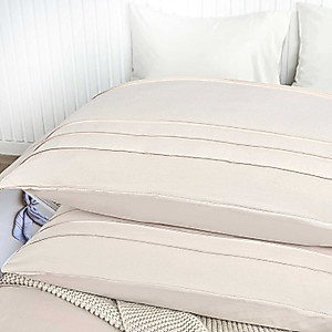Faincy Beige King Size Comforter Set, Boho Pleated Striped Reversible Down Alternative Bed Sets - 104 x 90 3PC Soft Microfiber Duvet Farmhouse Bedding in a Bag for Women Men, Cream