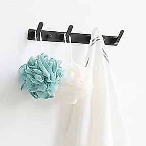 4 Hooks Matte Black Bathroom Towel Hooks Mounted Wall Adhesive Heavy Duty Farmhouse Bath Coat Stick on Rack Hat Wall Hook Sticky Black Kitchen Robe Rack Coat Hook Black 4 Hooks Rack Towel for Bathroom