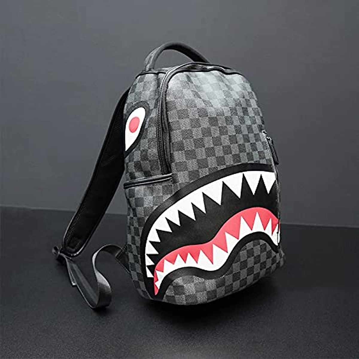 FJQSHA Student Backpack Fashion Plaid Backpack Student School Bag Large Capacity Shark Backpack (Color : Black, Size : 29 * 45 * 10)