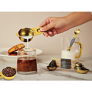 LIFETOWE Gold Measuring Cups and Spoons Set of 15, 18/8 Stainless Steel, Includes 7 Nesting Metal Measuring Cups,8 Magnetic Measuring Spoons set - Ideal Kitchen Gadgets for Cooking and Baking Needs