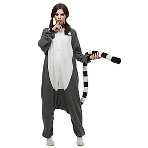 Unisex Adult Onesie Lemur Animal Pajamas One-Piece Cosplay Costume Women Man Halloween S