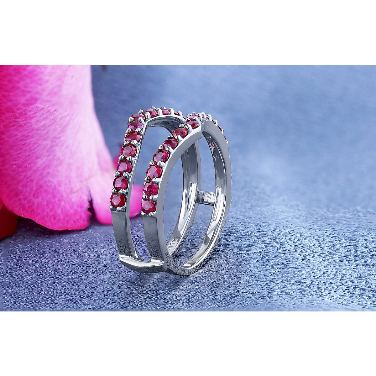 Dazzlingrock Collection Round Ruby Double Guard Wedding Band Enhancer Ring for Women in 14K White Gold, Size 8