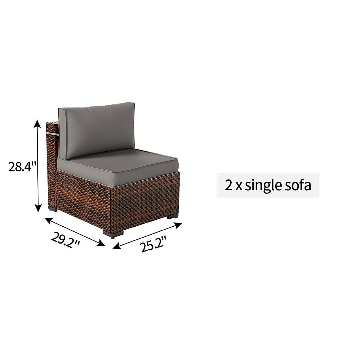UDPATIO Patio Furniture Sets, Modular Rattan Outdoor Patio Sectional Furniture Sofa Set, Wicker Patio Conversation Set for Backyard, Deck, Poolside, 2PC Brown/Grey