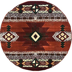 Southwestern Navajo Aztec Native American Geometric Rust Orange Area Rug (7’ X 7’ Round)