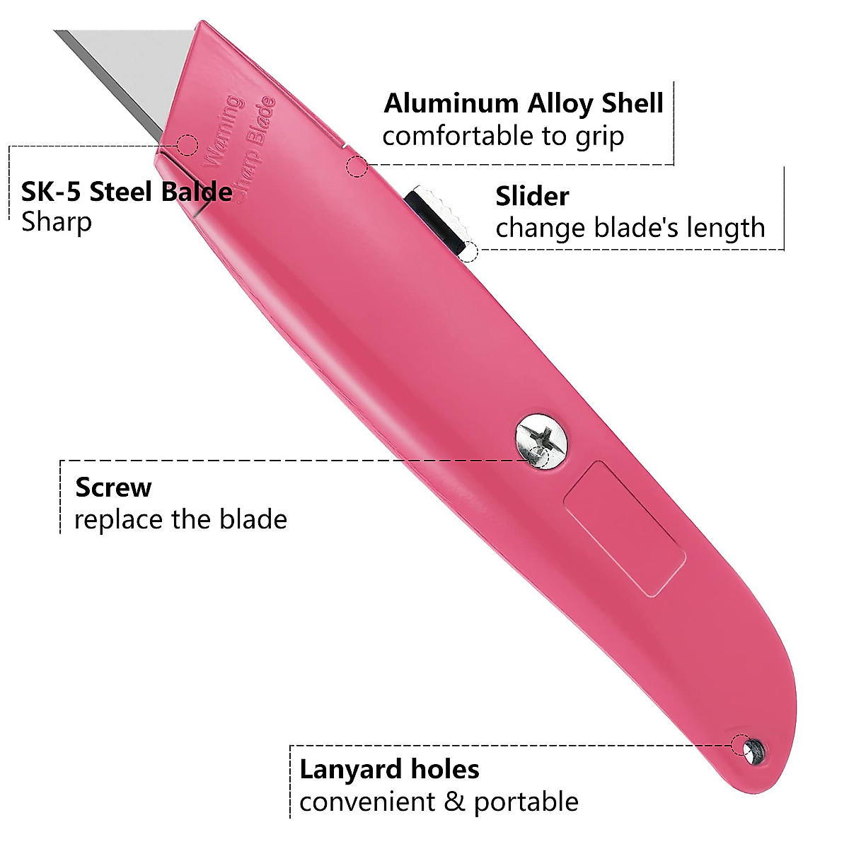 DIYSELF 2 Pack Box Cutter Retractable with 10 Pack Utility Knife Blades, Sharp SK5 Steel Utility Blades, Box Cutters for Cardboard, Paper, Carton(Pink)