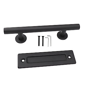 Sliding Barn Door Handle, Carbon Steel Sliding Glass Door Pull Handle Black Barn Door Handle and Flush Finger Pull with Lock Hook Latch Sets for Barn Doors, Cabinet, Garages, Wardrobes