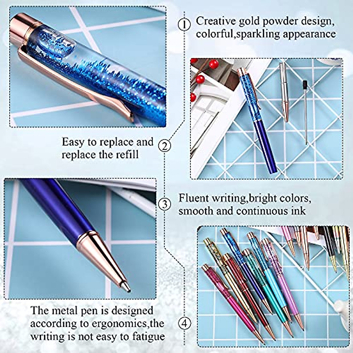 16 Pieces Ballpoint Pens Flower Dynamic Crystal Pens Black Ink Ballpoint Pens Flower Liquid Sand Pen for Birthday, Back to School Seasons, Wedding, Home School Office Supplies (Liquid Style)