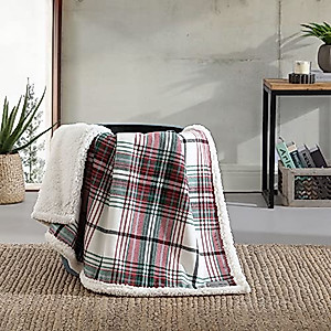 Eddie Bauer - Throw Blanket, Cotton Flannel Home Decor, All Season Reversible Sherpa Bedding (Montlake Plaid Red, Throw)
