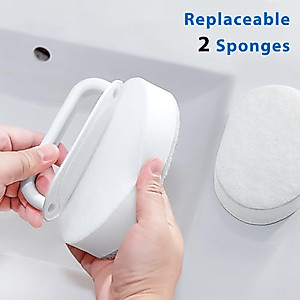 Lumkew Handle Bath Tub Scrubber, Non Scratch Bathroom Scouring Pad, Bathtub Scrubber Soap Scum Remover for Shower Tile Grout Sink Pool Step & Corner, Heavy Duty Cleaning Sponge Scrub, 2 PCS