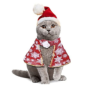 Christmas Dog Clothes for Small Dogs Girl Costume Pet Cat Cape Puppy Xmas Cloak Hat Holiday Party Cosplay Santa Dress Up Apparel for Cats and Small Dogs