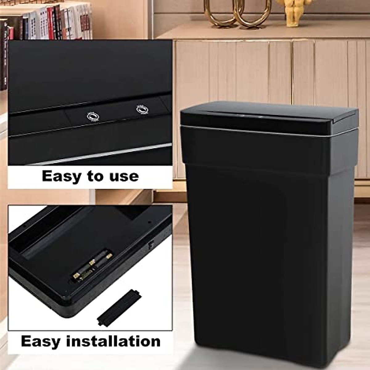 NiamVelo 50 Liter/13.2 Gallon Trash Can, Automatic Garbage Can Touch Free High-Capacity,Plastic Smudge Resistant Trash Can Kitchen Trash Can with Lid (Black)