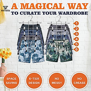 2 Pack Closet-Organizers-and-Storage,6 Tier Mens-Shorts Pants-Hangers-Space-Saving,Skirt-Hangers with Clips for Closet Organizer,College-Dorm-Room-Essentials,Closet Storage Jean Yoga Legging Hanger