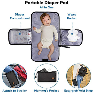 Dikaslon Diaper Bag Backpack, Stroller Hooks, Large Unisex Baby Bags with Changing Pad, Pacifier Case and Universal Stroller Clips for Mom Dad