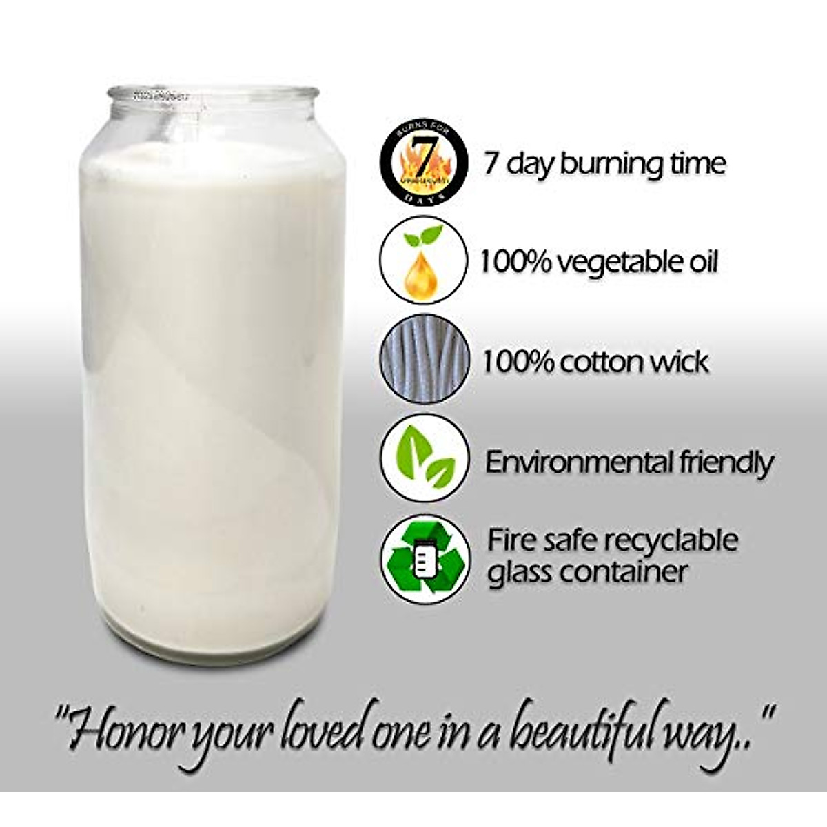 Hyoola 7 Day White Prayer Candle in Glass Jar- 2 Pack - Memory Candle for Religious, Memorial, Vigil and Emergency - 100% Vegetable Oil Wax