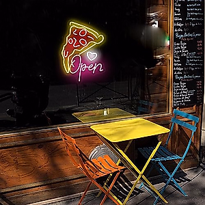 Open Pizza Neon Sign, Food Large LED Neon Lights for Food Track Shop Home Bar Restaurant Wall Decoration, Business Sign, 14.4x20 IN