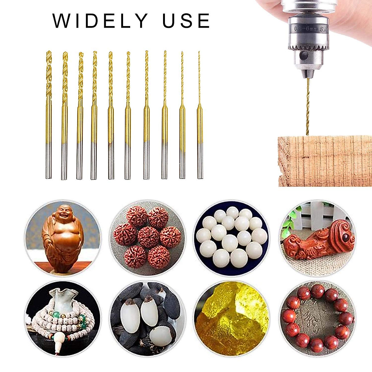 Mini Twist Drill Bits Set - 10Pcs 0.6mm-2.2mm Micro Wood Drill Bit 2.35 Shank Titanium Coated HSS Engraving Drill Bits Hole Drilling Tool for DIY Resin, Beads, Jewelry (10)