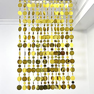 FUNWEKA 20Pcs Sequin Beaded Curtains for Doorways Party Streamers Wedding Home Decorations Kids Bedroom Girls Wall Panel Backdrop, Window Door Curtains Bubble Beaded Curtain (Gold)