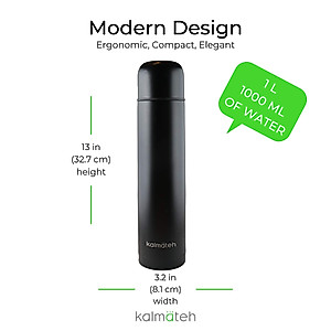 KALMATEH Modern & Elegant Yerba Mate Thermos- Vacuum Insulated and Double Walled 18/8 Stainless Steel- BPA Free - Thermos Designed for Use With Mate Cup or Mate Gourd (Wood, 1000ml)