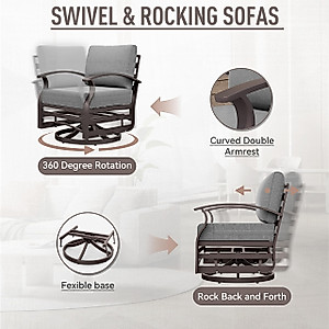 Knnbxa Aluminum Patio Furniture Set 8-Seat Metal Modular Outdoor Patio Conversation Sectional w/Swivel & Rocking Sofas and Coffee Table for Deck,Backyard,Lawn,Grey