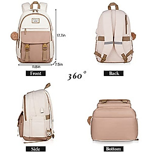 MOMUVO Backpacks for Girls, 15.6 Inch Laptop School Bag Cute College Backpack Large Bookbags for Teens Women Students Anti Theft Travel Daypack (Khaki & Beige)