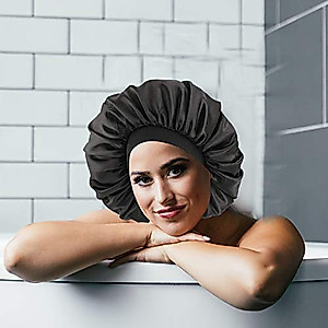 2 PCS Satin Silk Bonnet Sleep Cap Extra Large Jumbo Day and Night Cap Hat Salon Bonnet Head Hair Covers Chemo Caps with Elastic Wide Band for Black Women Long Curly Natural Hair Braids