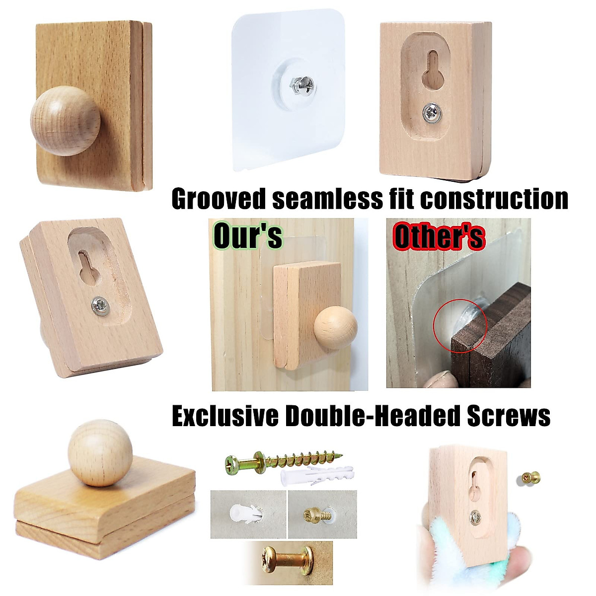 ANFU Wooden Clips for Hanging Tapestry, Clips for Display Quilt, Wood Wall Clip for Hanging Rugs Fabric use by Home Decor, Easy to Hang and Adjust (4, Beechwood)