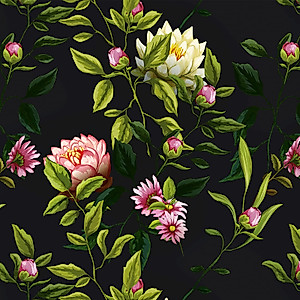 HotDecor 24"x118" Dark Floral Wallpaper Peel and Stick Pink Peony Wallpaper for Bathroom Wall Paper Waterproof Decorative Floral Contact Paper for Walls Cabinets Daisy Botanical Flower Wallpaper