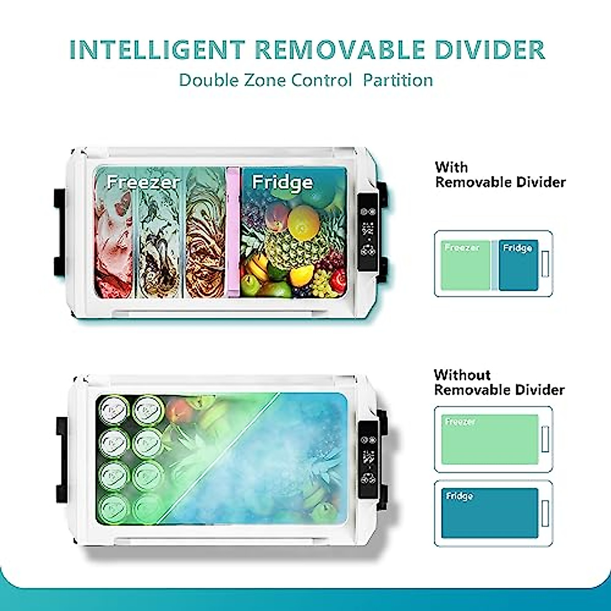 EUHOMY 12 Volt Refrigerators, -4℉~68℉, 48 Quart Portable Freezer Electric Cooler 12/24V DC & 120-240V AC, Removable Divider, Car Fridge For Car, RV, Camping, Travel, Fishing, Outdoor or Home.