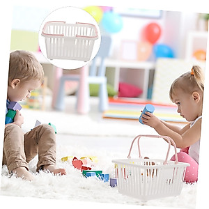 GRIRIW 3pcs White Plastic Laundry Hampers, Portable Storage Baskets with Handles, Mini Clothes Rack for Kids, Bathroom, Kitchen, Garden, Party Supplies