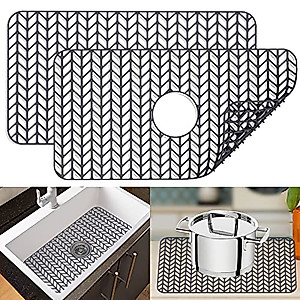 Kitchen-Sink-Protector - Guokller Silicone Sink-Protectors for Rear Drain Kitchen-Sink, Grid Accessory, Kitchen-Sink-Mats for Bottom of Farmhouse Stainless Steel Kitchen-Sink (26'' x 14'' (Center), 1)